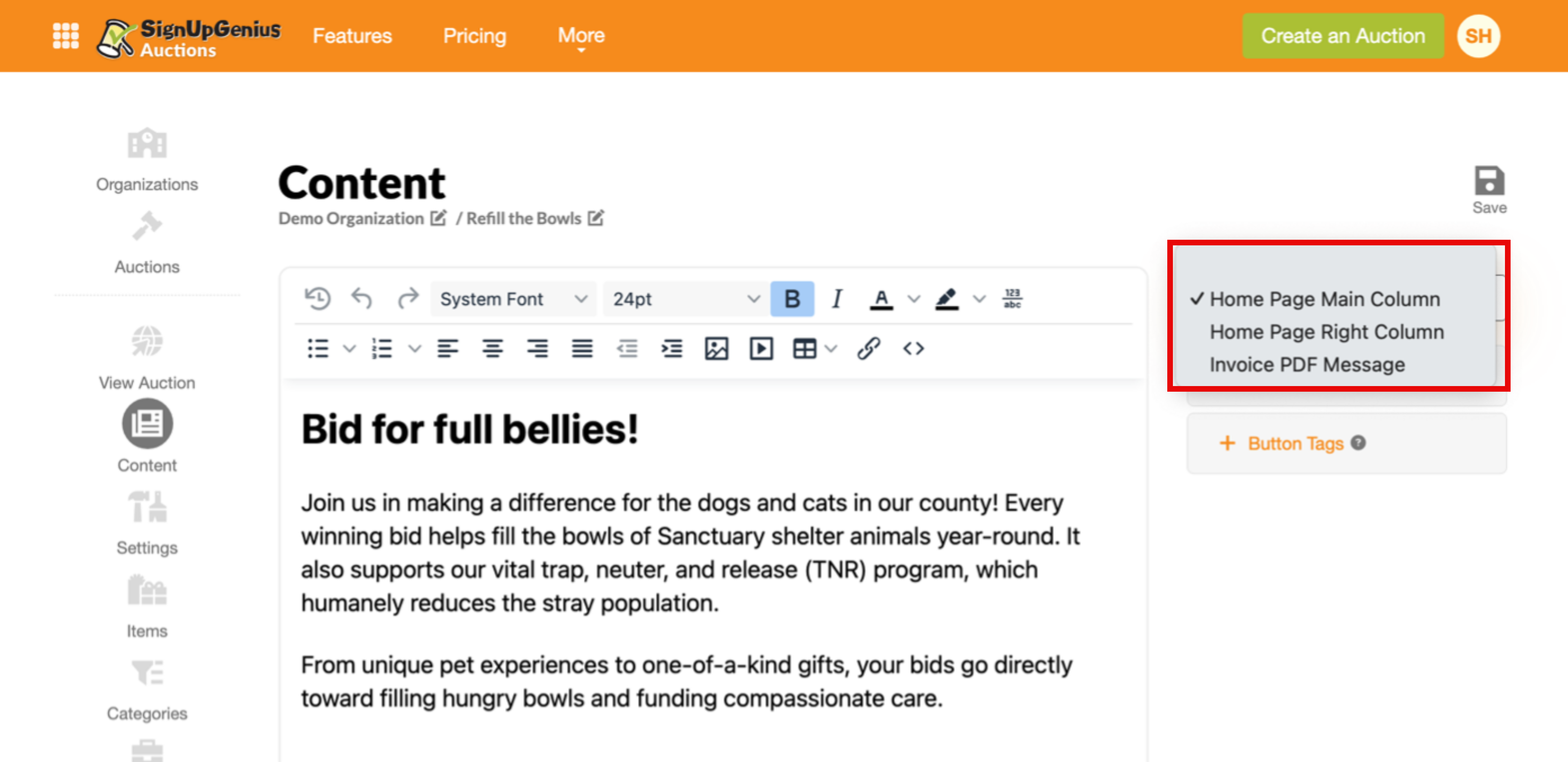 Customizing Content Areas and Messages – SignUpGenius