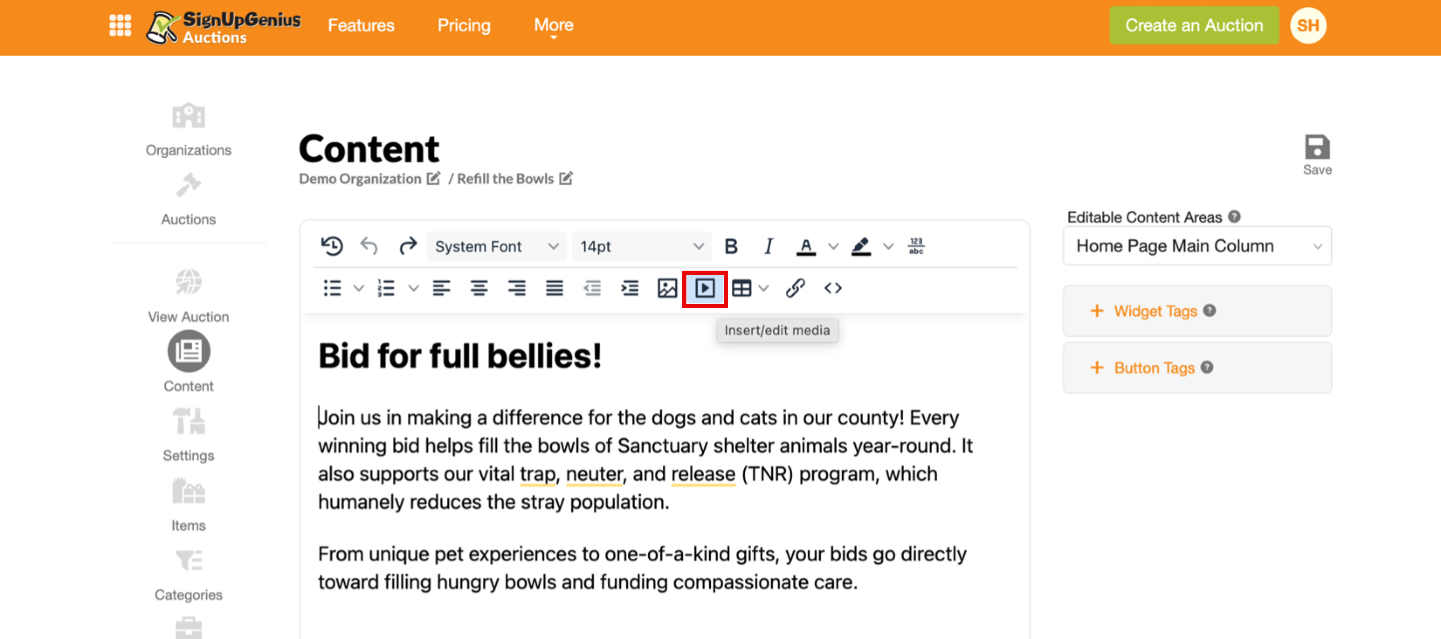 Customizing Content Areas and Messages – SignUpGenius