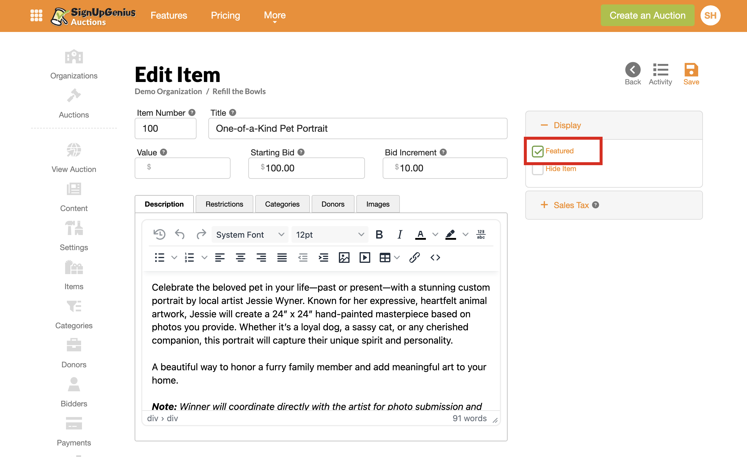 Featuring Items – SignUpGenius