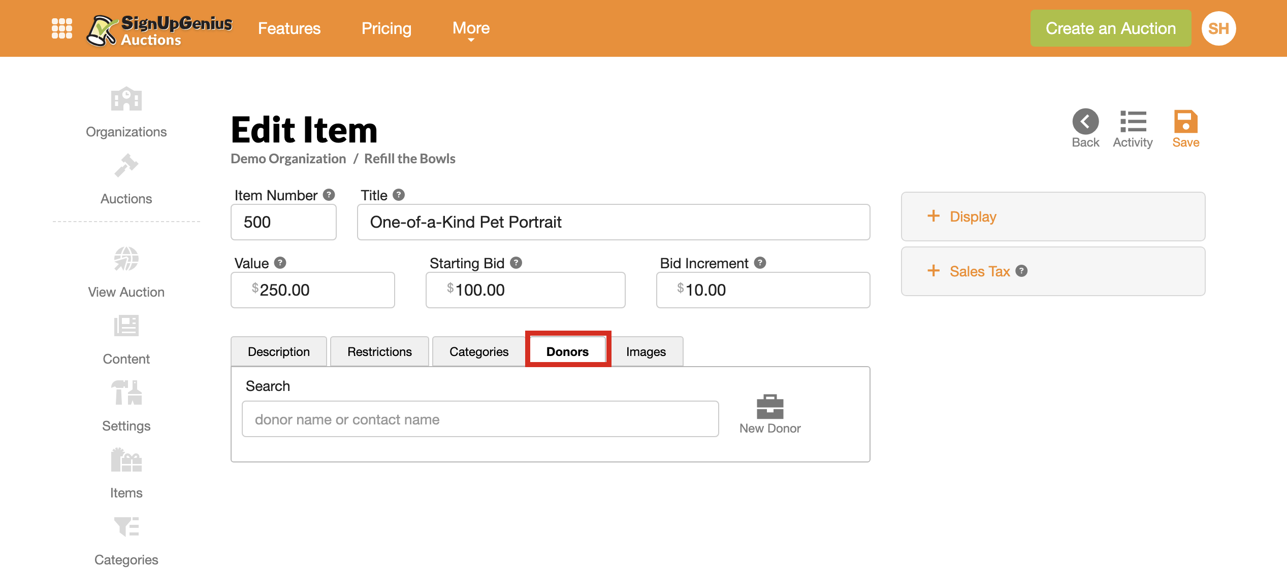 Adding Item Donors – SignUpGenius