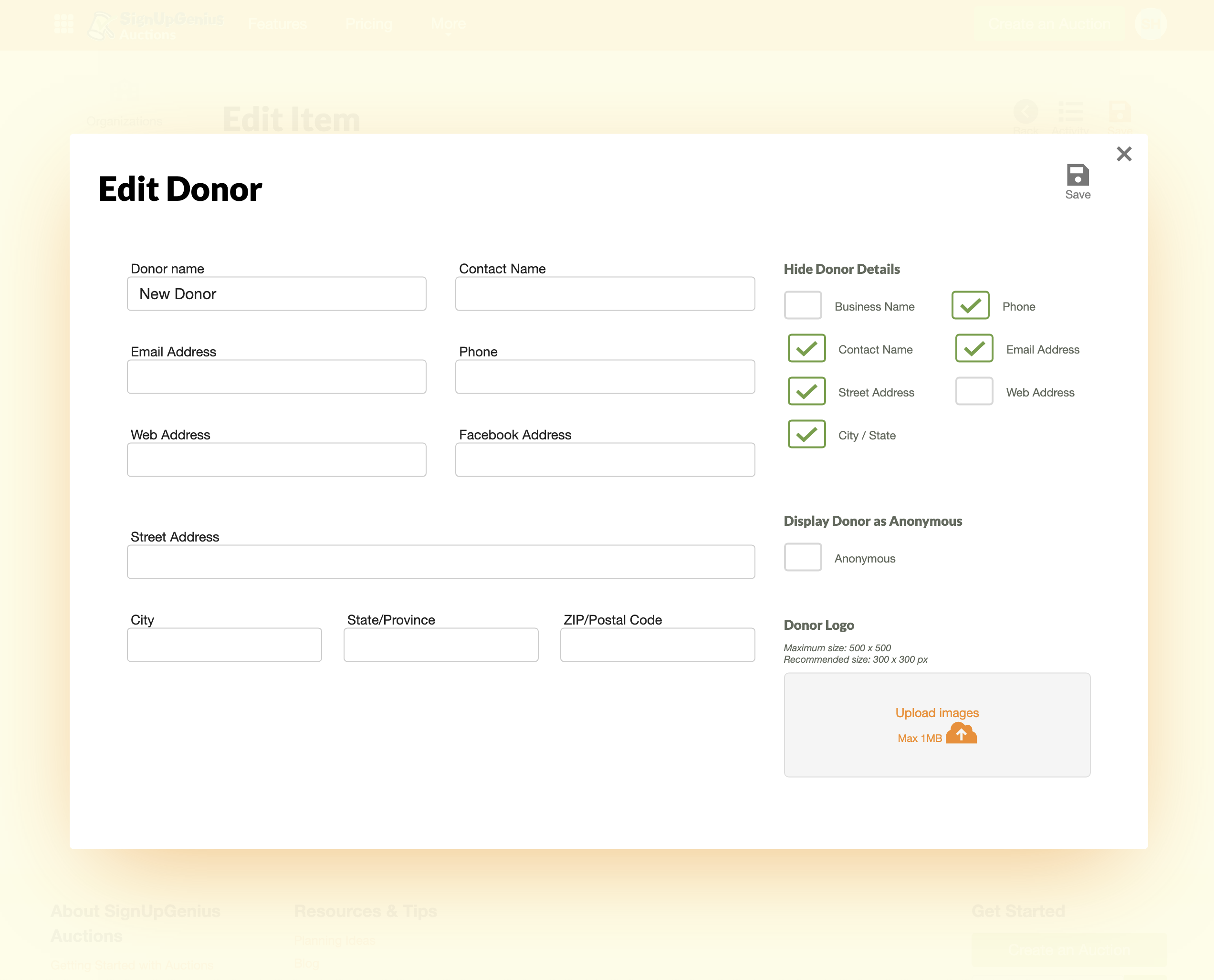 Adding Item Donors – SignUpGenius